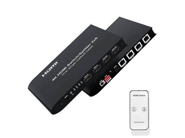 (US Plug)(1 Pcs 2x6)4K HDMI Switch Splitter Extender 2x6 over Ethernet ...