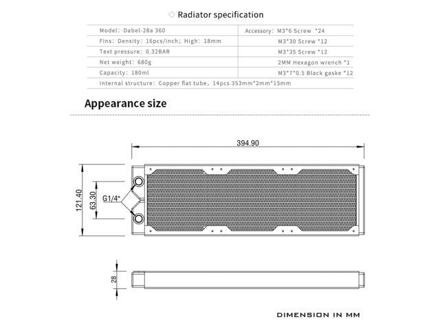 Barrow 360mm Copper Radiator With 28mm Thick G1/4" Thread, White High ...