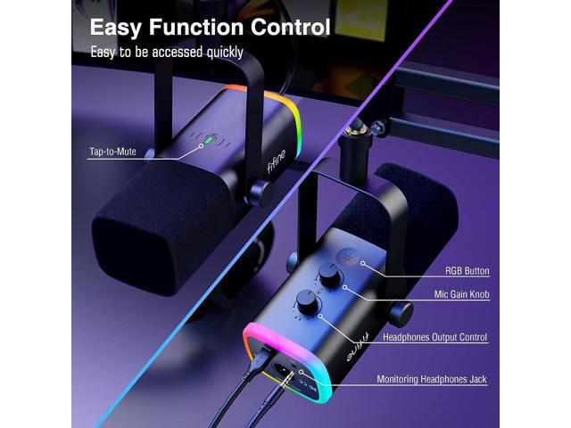 FIFINE XLR/USB Gaming Microphone Set, Dynamic PC Mic for Streaming Podcasting, Computer RGB Mic ...
