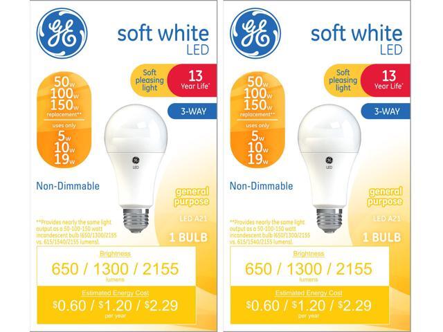 (2 bulbs) GE soft white LED 3-WAY A21 50 watt 100 watt 150 watt ...