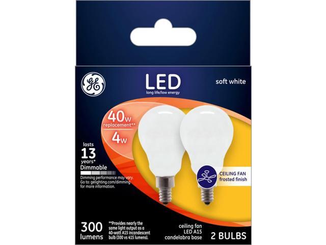 (2 bulbs) GE 33631 LED A15 Ceiling Fan Light Bulb, 40 watt replacement ...