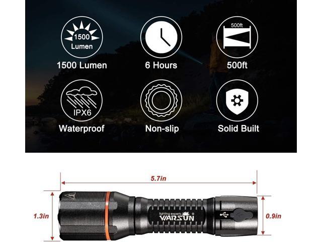 WARSUN Flashlights High Lumens Rechargeable LED Tactical Emergency ...