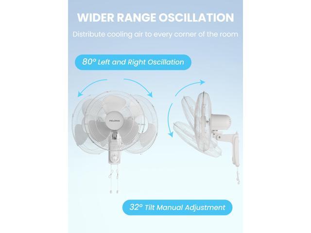PELONIS 16 Wall Mount Fan with 3 Speed Settings Oscillating Household ...