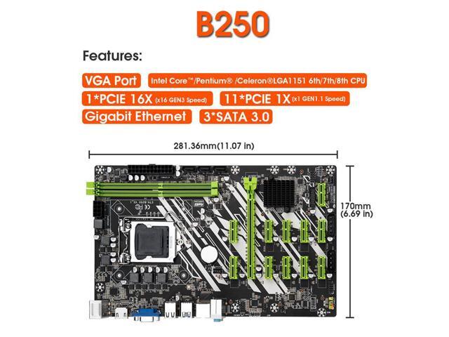 B250 BTC Mining Machine Motherboard 12 PCI-E16X Graph Card SODIMM LGA 1151 DDR4 SATA3.0 Support ...