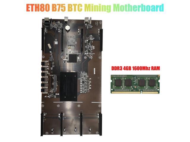 ETH80 B75 BTC Miner Motherboard+DDR3 4G 1600Mhz RAM 8XPCIE 16X LGA1155 ...