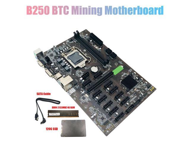 B250 BTC Mining Motherboard with 120G SSD+DDR4 4GB 2133Mhz RAM+SATA Cable LGA 1151 12XGraphics ...