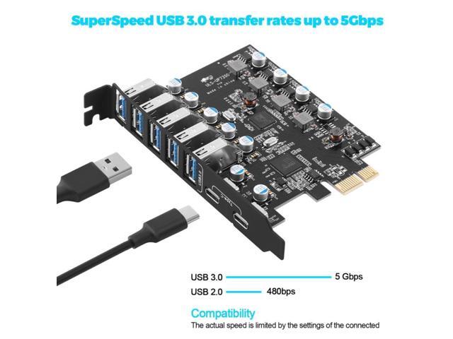 7 Ports USB 3.0 PCI Express Adapter Card Type C PCI-E Expansion PCIE ...