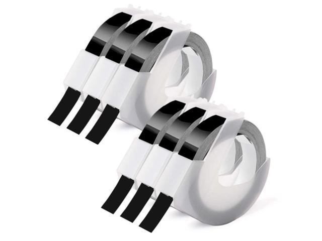 6 Rolls Embossing Label Tape 3D Plastic White on Black 9mm x 3meter for ...