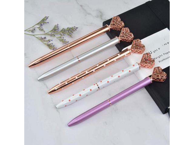 5Pcs Big Crystal Diamond Pen,Heart Shaped Pen,Bling Metal Ballpoint Pen ...
