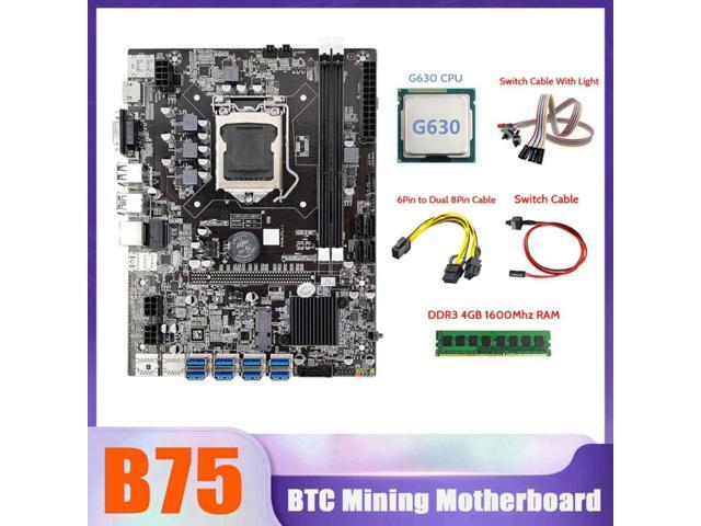 B75 BTC Miner Motherboard 8XUSB+G630 CPU+DDR3 4G 1600Mhz RAM+SATA ...