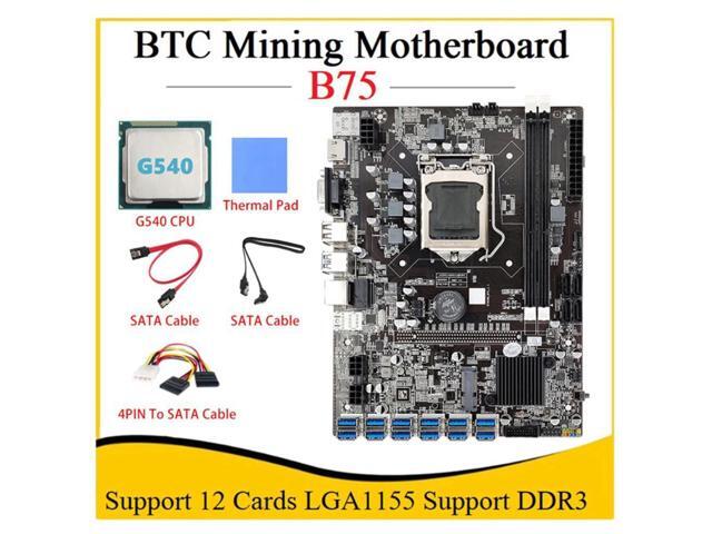 B75 BTC Mining Motherboard With G540 CPU+Thermal Pad+SATA Cable LGA1155 ...