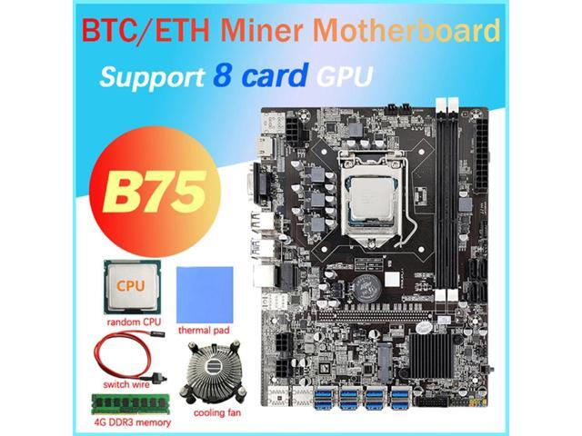 B75 8 Card GPU Mining Motherboard+CPU+CPU Fan+Thermal Pad+4G DDR3 RAM+Switch Cable 8X USB3.0 ...