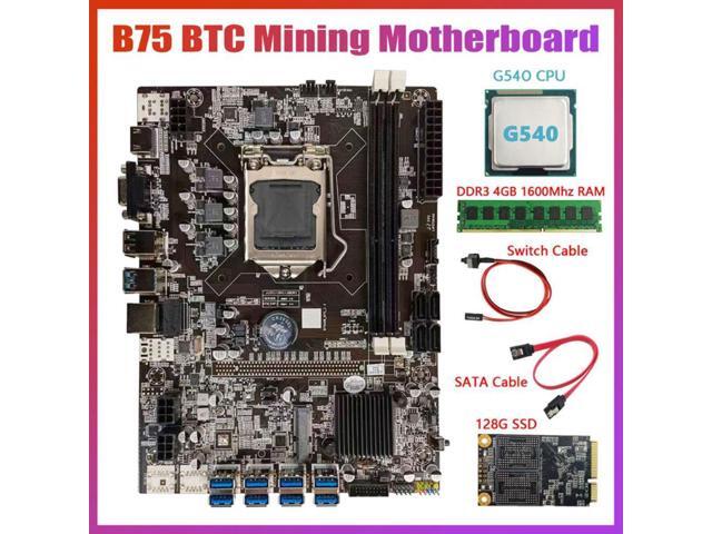 B75 BTC Mining Motherboard+G540 CPU+DDR3 4GB 1600Mhz RAM+128G MSATA SSD ...