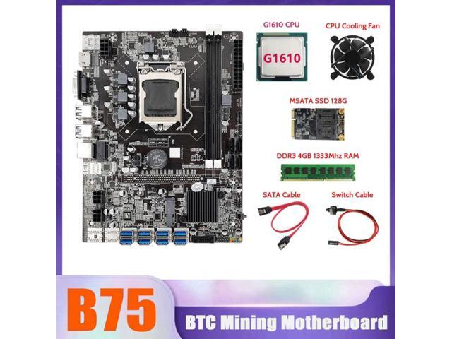 B75 BTC Miner Motherboard 8XUSB+G1610 CPU+DDR3 4G 1333Mhz RAM+MSATA SSD ...