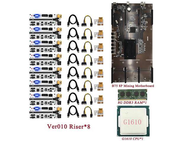 ETH80 B75 8P BTC Mining Motherboard with 8XVER010 PCIE Riser Card+G1610 ...