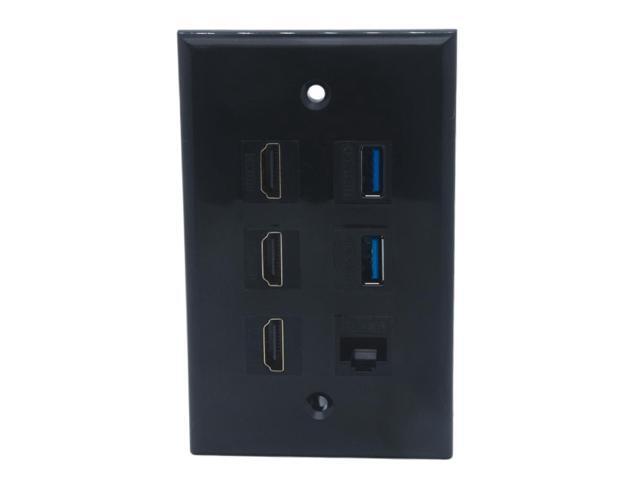 Black Color 1 Gang 3 Ports HDMI V2.0 2 Ports USB 3.0 1 Port CAT6 RJ45 ...