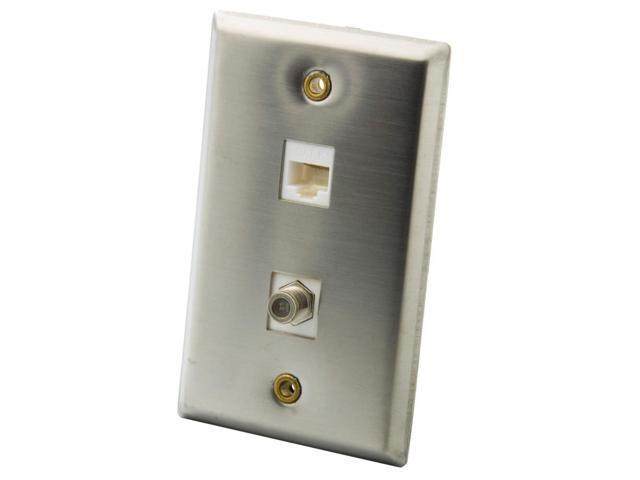 1 Gang Stainless Steel 1 Port CAT6 RJ45 1 Port Coaxial F RG6 Female To ...