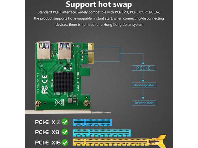 PCI-E ASM1182E Riser Card PCIe 1 to 2 USB3.0 Graphics Adapter Card for ...