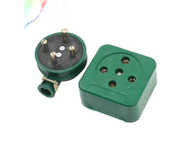 Green Round Pin 3 Phase 4 Wire 3P4W Industrial Socket Set 25A AC 440V ...