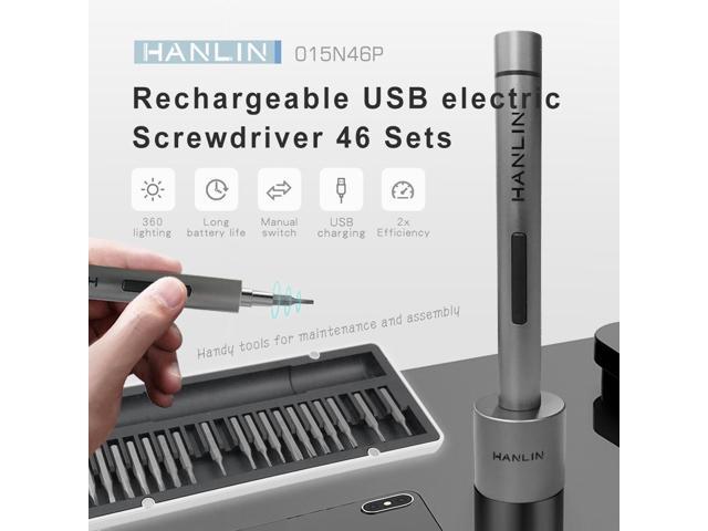 HANLIN-015N46P Rechargeable USB Electric Screwdriver 46 Sets Set #Electric Screwdriver USB LED ...