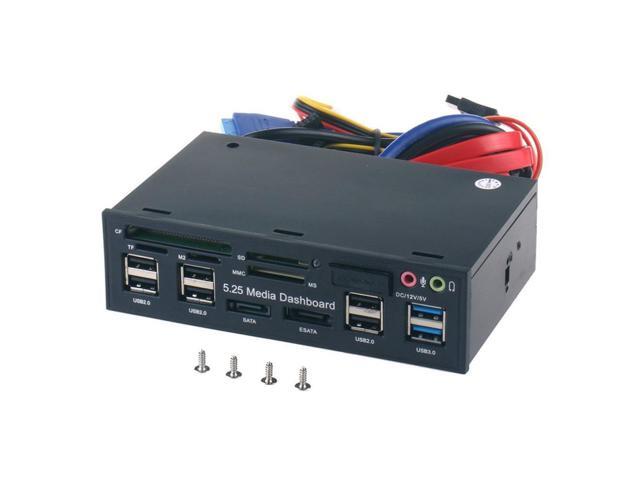 5.25\" Pc Front Panel Dashboard Media Usb 3.0 Hub Audio Esata Sata Card Reader Desktop Optical ...