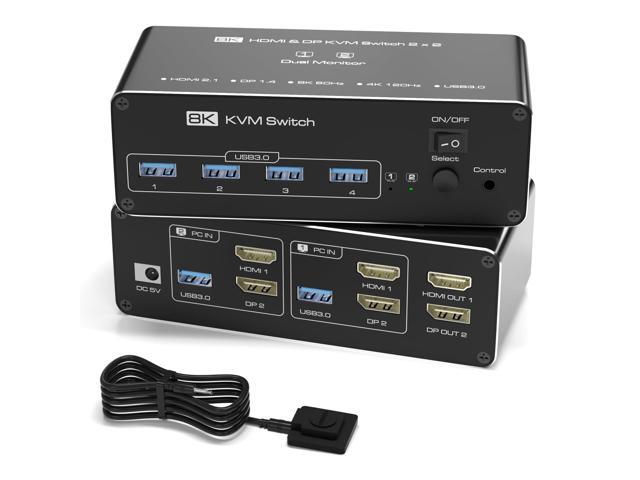 KVM Switch 2 Monitors 2 Computers, 8K HDMI+DP Dual Monitor KVM Switch ...