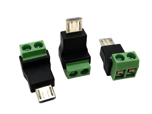 BUCIER 3Pack Micro USB 5 Pin Male to 2 Pin Screw Terminal Solderless ...