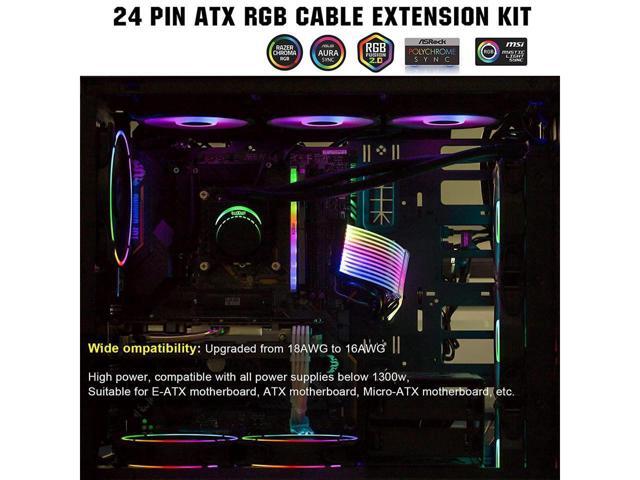 Pccooler Power Supply Sleeved Cable, Customization 24 Pin Atx Rgb Cable ...