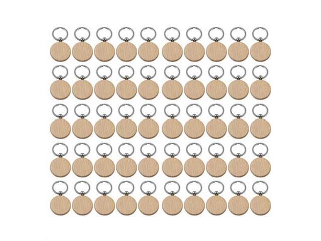 50Pcs Blank Round Wooden Key Chain Diy Wood Keychains Key Tags Can ...
