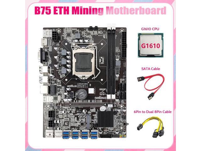 B75 ETH Mining Motherboard 8XPCIE USB Adapter+G1610 CPU+6Pin to Dual ...