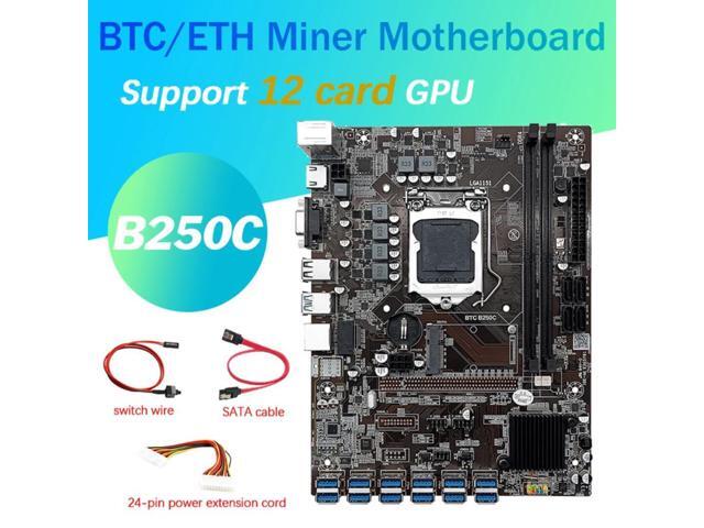 B250C 12 Card BTC Mining Motherboard+24Pin Power Extension Cable+SATA ...