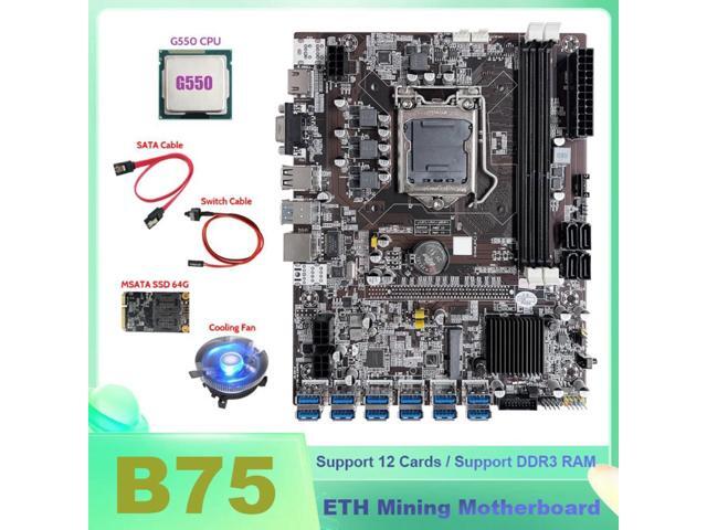 B75 ETH Mining Motherboard 12XUSB+G550 CPU+MSATA SSD 64G+Switch Cable ...