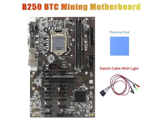 B250 BTC Mining Motherboard+Thermal Pad+Switch Cable with Light 12XGraphics Card Slot LGA 1151 ...