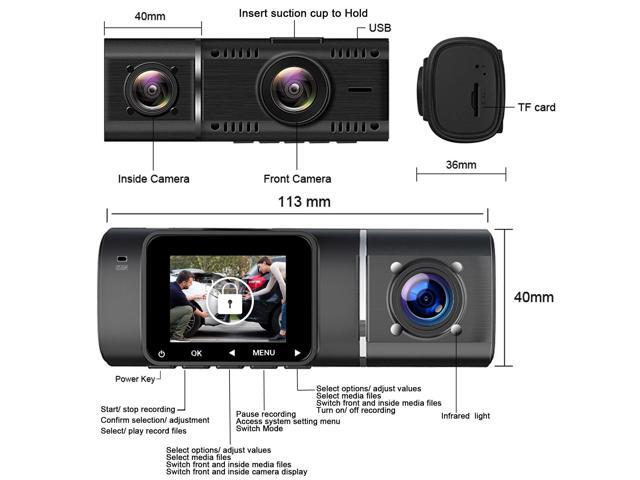 TOGUARD Black Dash Cam FHD 1080P Front and HD 720P Inside, IR Night ...