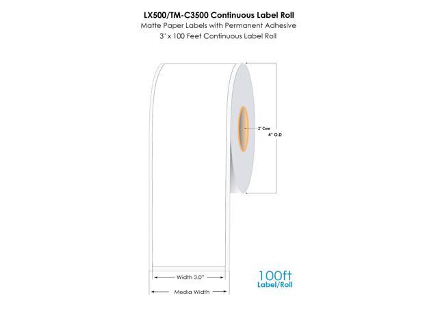 DuraFast LX500/TM-C3500 3"x100Ft Continuous Matte Paper Label Roll ...