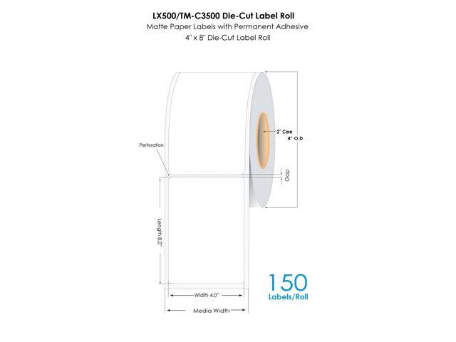 DuraFast LX500/TM-C3500 4"x8" Die Cut Matte Paper Label 150/Roll, LX500 ...