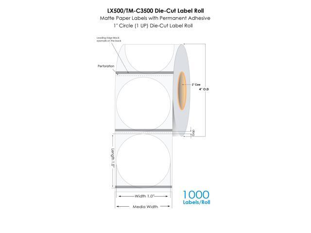 DuraFast LX500/TM-C3500 1" Circle Die Cut Matte Paper Label 1000/Roll ...