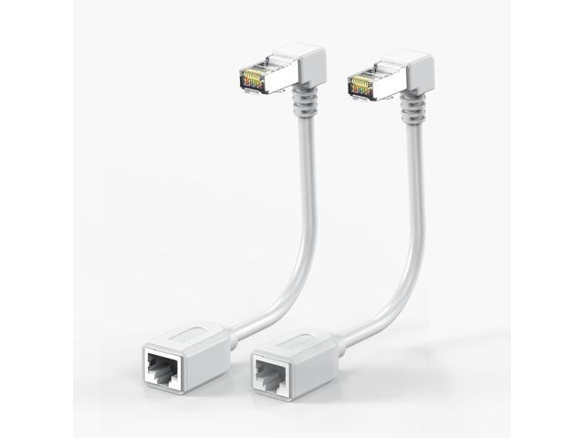 2Pack CAT6 Ethernet Extension Cable White 90 Degree Short Cat 6 Cable ...
