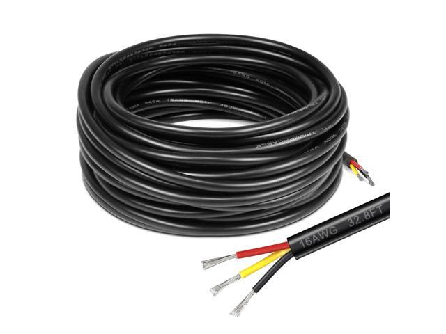 16 Gauge 3 Conductor Electrical Wire, 32.8FT Black Stranded Low Voltage ...