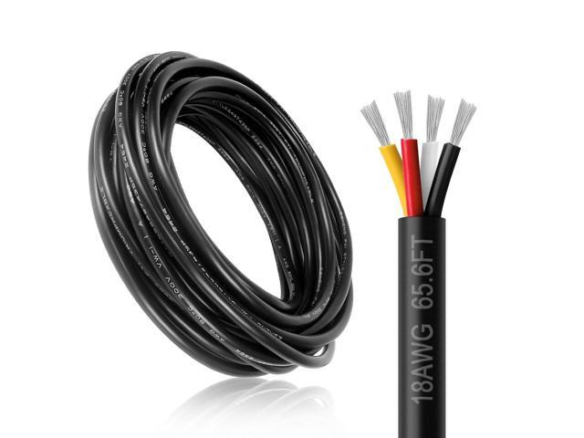 18 Gauge 4 Conductor Wire, 65.6FT Black PVC Stranded Tinned Copper Wire ...