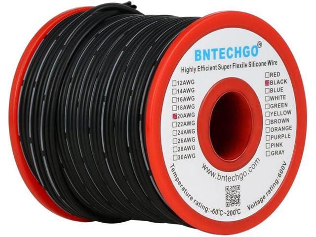 BNTECHGO 20 Gauge Silicone Ribbon Cable Flexible 2P Black 50 ft Flat ...