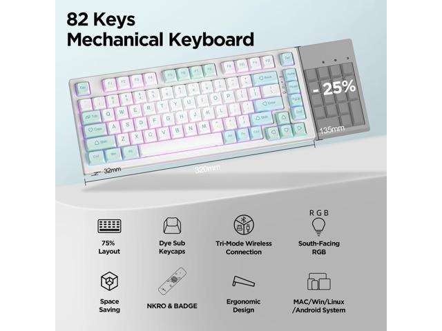 YUNZII YZ75 75% Hot Swappable Wireless Gaming Mechanical Keyboard, RGB ...