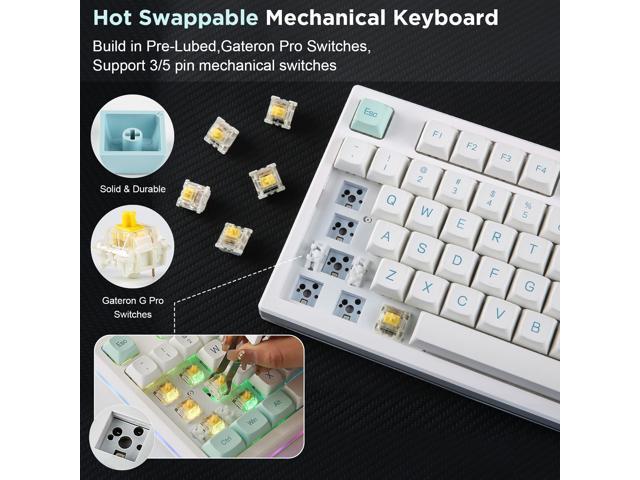 YUNZII YZ75 75% Hot Swappable Wireless Gaming Mechanical Keyboard, RGB ...