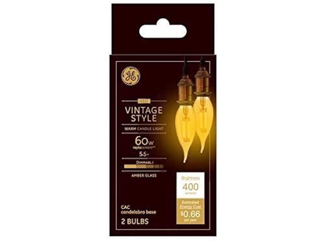 GE 60W LED CA11C VIN Amber DIMMABLE 2CT 2-Pack 60 W Equivalent Dimmable Soft White B Vintage LED ...