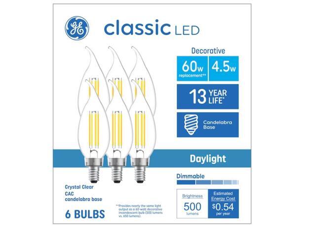 GE Classic 60-Watt EQ CAC Daylight Candelabra Base (e-12) Dimmable LED Light Bulb (6-Pack)Item ...