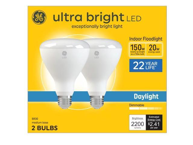 GE Ultra Bright LED 150-Watt EQ BR30 Daylight Medium Base (e-26) Dimmable LED Light Bulb (2-Pack ...