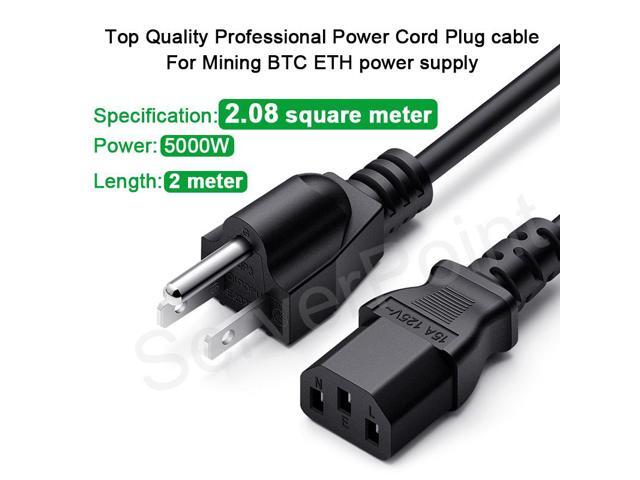 For Mining BTC ETH Power Supply 2M Power Cord Plug Cable Top Quality ...