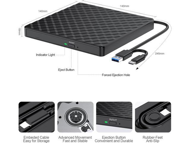External CD/DVD Drive for Laptop, USB 3.0 CD DVD +/-RW Drive Burner DVD ...