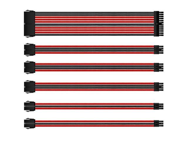 SAMA 6Pcs Red black Extension Cable set 24Pin 4+4Pinx2 6+2Pinx3 Sleeved ...