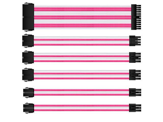 SAMA 6Pcs Pink white Extension Cable 24Pin 4+4Pinx2 6+2Pinx3 Sleeved ...
